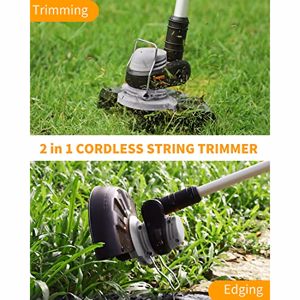 WORKSITE 20V Cordless String Trimmer/Edger, 20V 10 Inch Grass Trimmer with Auto Feed, 2 Trimmer Spool Line, 2.0Ah Battery and Charger Included, for Garden and Yard