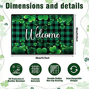 Timtin St. Patrick's Day Doormat Lucky Green Shamrocks St. Patrick's Day Doormat Irish Plaid Welcome Mat Non Slip Rubber Area Rugs for Bathroom Entrance Front Door Indoor Outdoor 15.7 x 23.6 Inch