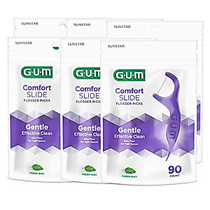 GUM - 887DD Comfort Slide Flossers for Tight Spaces, Fresh Mint, Dental Floss Picks, 90 Count (Pack of 6)