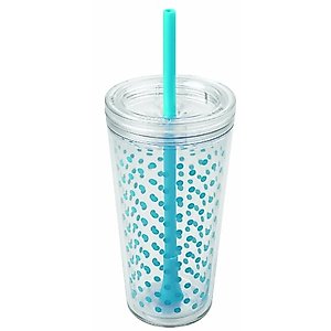 Copco Minimus Double Wall Insulated Tumbler with Removable Straw, 24-Ounce, Cyan Blue Dots