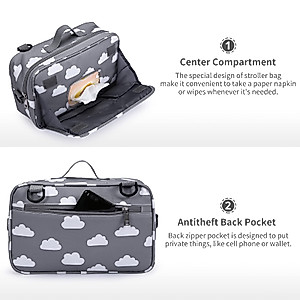 Small Diaper Bag, Stroller Organizer Bags for Baby with Insulated Pocket, Stroller Hooks and Adjustable Strap,Universal Mini Diaper Tote Bags Fit All Strollers, Gray