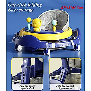 LEIYTFE Folding Walker with Wheels Sit-to-Stand Walker for 6-18 Month Baby,Adjustable Activity Walker,Anti-Rollover Boy and Girl Walker (Color : Blue)