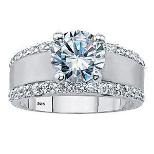 PalmBeach Platinum-plated Sterling Silver Round Cubic Zirconia Brushed Band Engagement Ring Sizes 6-10 Size 9