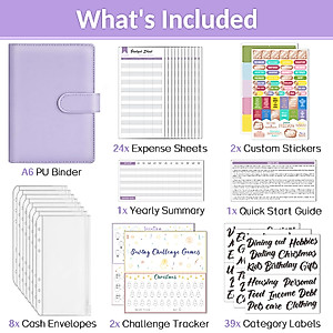 Sooez Budget Binder with Zipper Envelopes & Expense Budget Sheets, Money Organizer for Cash, Cash Envelopes for Budgeting, Savings Binder, Budget Binder with Cash Envelopes,Cash Wallet Envelope System