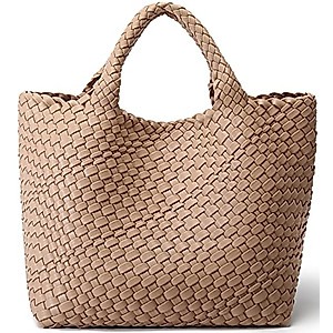 Woven Bag for Women, Vegan Leather Tote Bag Large Summer Beach Travel Handbag and Purse Retro Handmade Shopper Bag