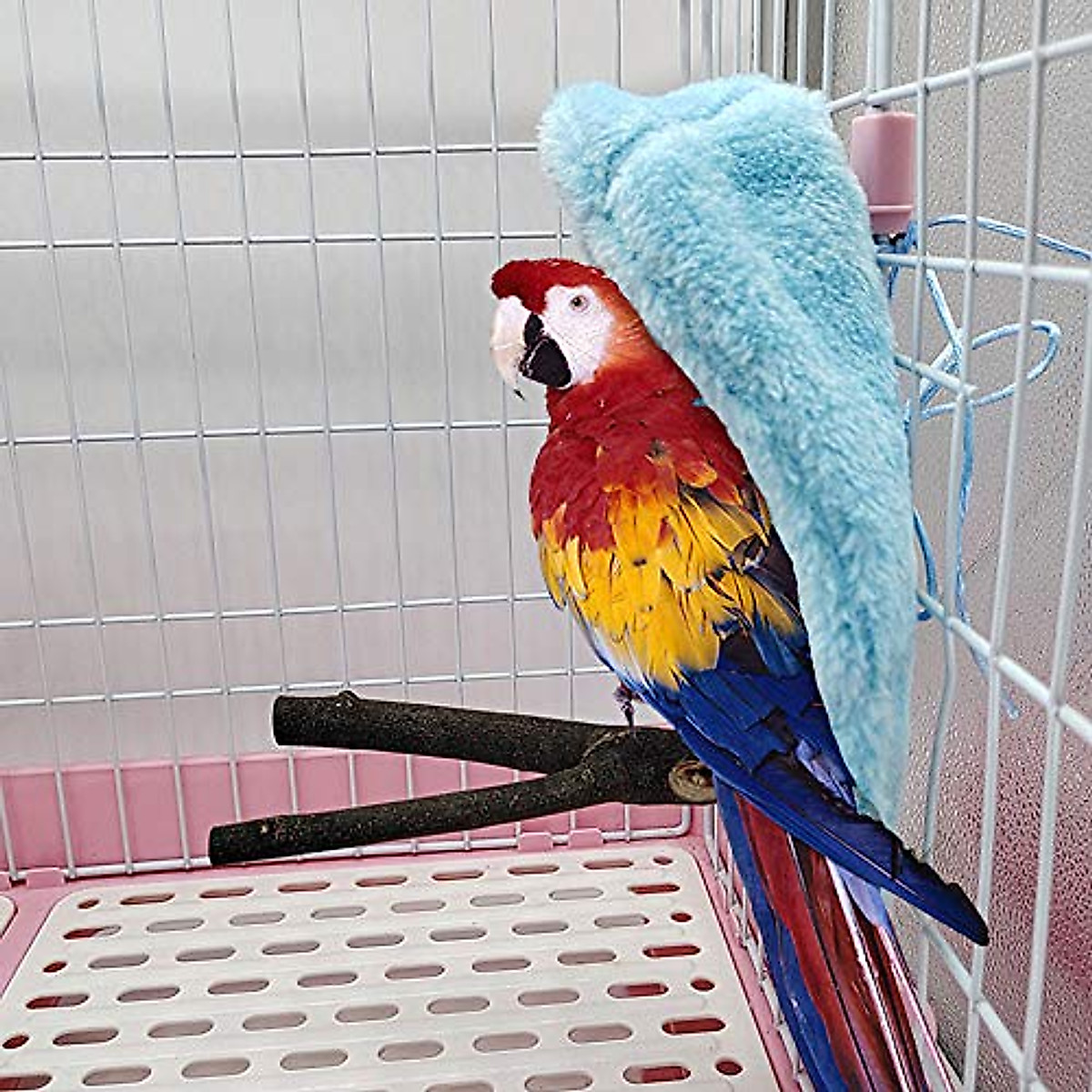 Oncpcare 2pcs Parrot Standing Perch Cover, Winter Warm Small Animal Hanging Nest Hut, Plush Pet Bird Cage Accessories (Colour Random)