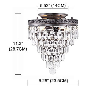 GRUENLICH Semi Flush Mount for Outdoor and Indoor, K9 Crystal Ceiling Light Fixture with 2 Light E12 Base, Metal Housing with Oil Rubbed Bronze Finish, Bulb not Included