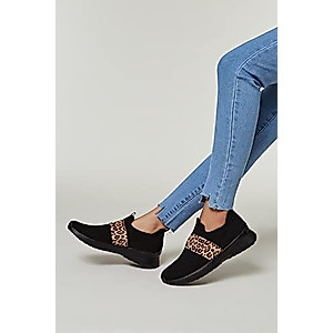 LUCKY STEP Women 's Mesh Slip on Fashion Sneaker Soft Comfortable Lightweight Walking Shoes(Black/Leopard,9 B(M) US)