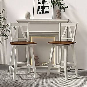 BNSPLY Kitchen Island with Storage and Seating, 3-Piece Dining Table Set for 2, Kitchen Island Table with Stools, Wooden Kitchen Table Set with Shelves for Small Places(Walnut+Distressed White)