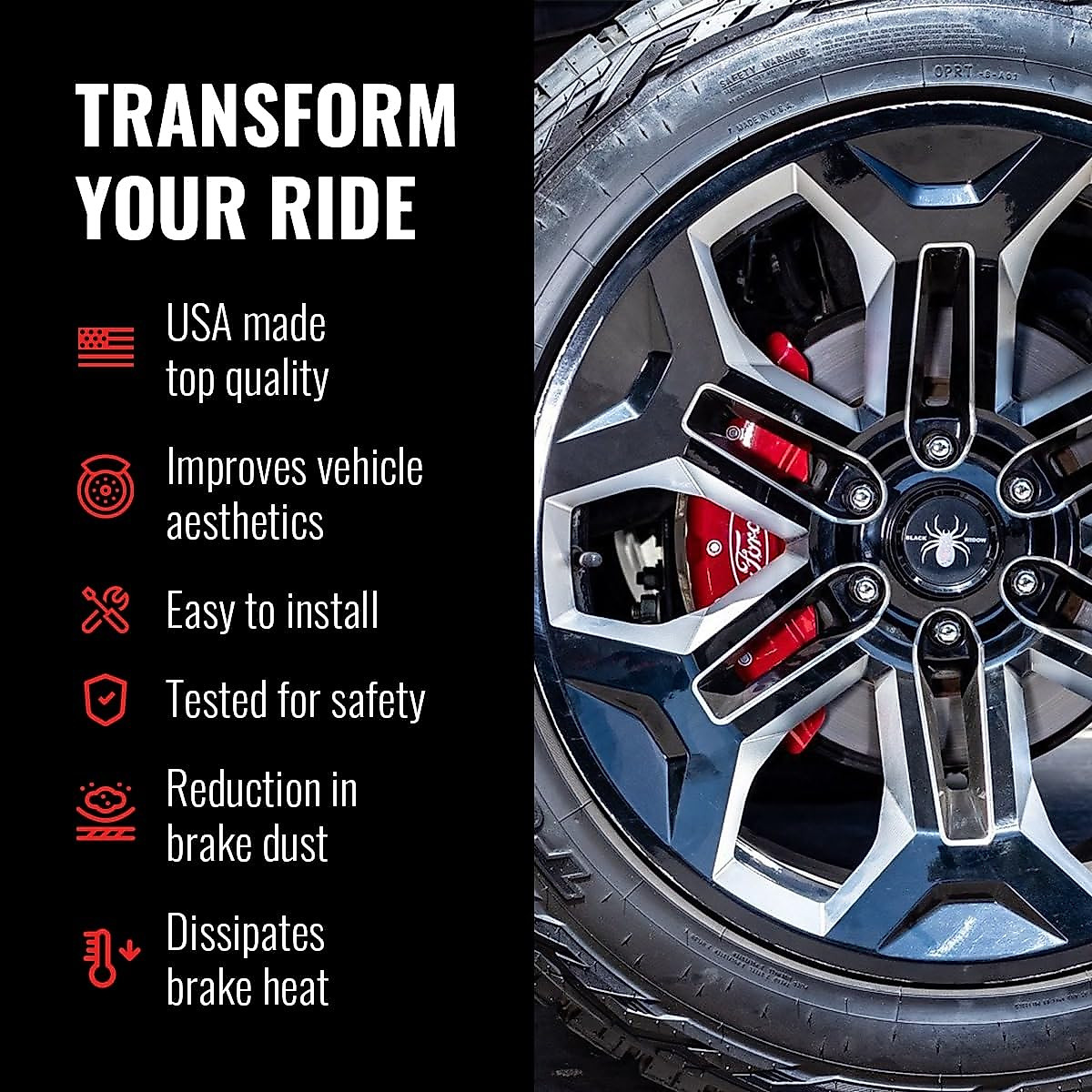 MGP Caliper Covers - Brake Caliper Covers 2012-2020 Ford F-150 (Mechanical Parking Brake) Front and Rear Set - F-150 Logo - Red