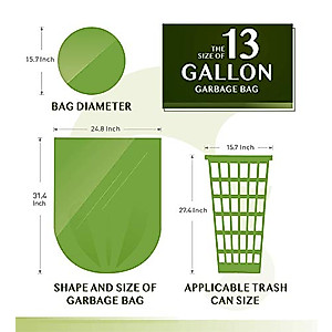 Compostable Trash Bags - FORID 13 Gallon Tall Kitchen Garbage Bags 80 Count Unscented Trash Can Liners 55 Liter Medium Wastebasket Bags for Bathroom Home Bedroom Office Garbage Can (5Rolls/Green)