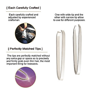 Eyebrow Tweezers [ Made in Japan ] 2 Pieces Set, Professional Hande Made Sharp Tweezers for Men and Women (SK-2)