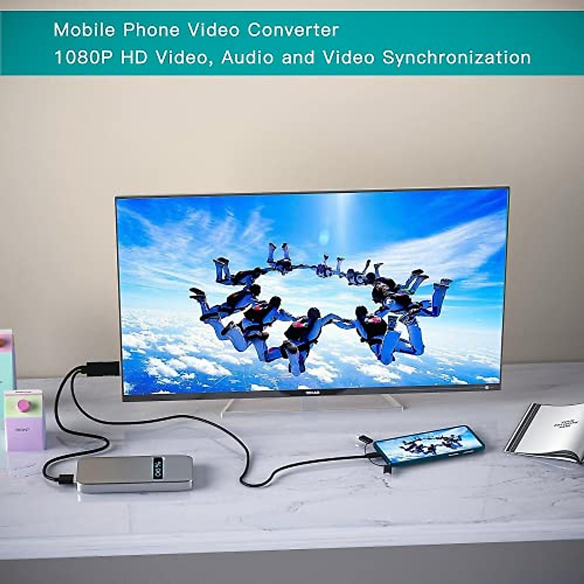 Tlsdosp Smartphone to HDMI Projection Cable, 1080P Phone to TV Mirroring Adapter Compatible with Smartphone/Tablet