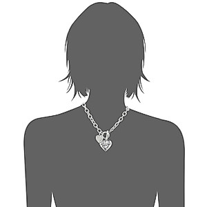 GUESS "Basic Silver Logo Heart and Pave Heart Toggle Pendant Necklace