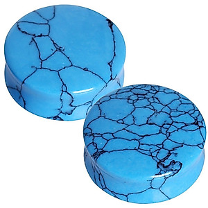 Turquoise Stone Organic Double-sided Flare Gauges / plugs / Tunnels 2 Piece (1 Pair) (B/5/2/30) (00g (10mm))