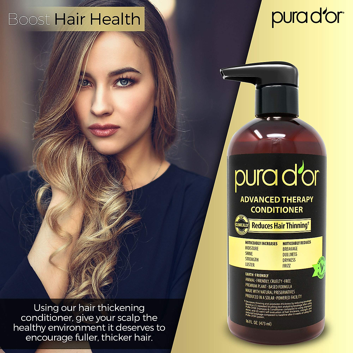 PURA D'OR Advanced Therapy Conditioner (16oz) For Increased Moisture, Strength, Volume & Texture, No Sulfates, Contains Argan Oil & Biotin, All Hair Types, Men & Women (Packaging May Vary)