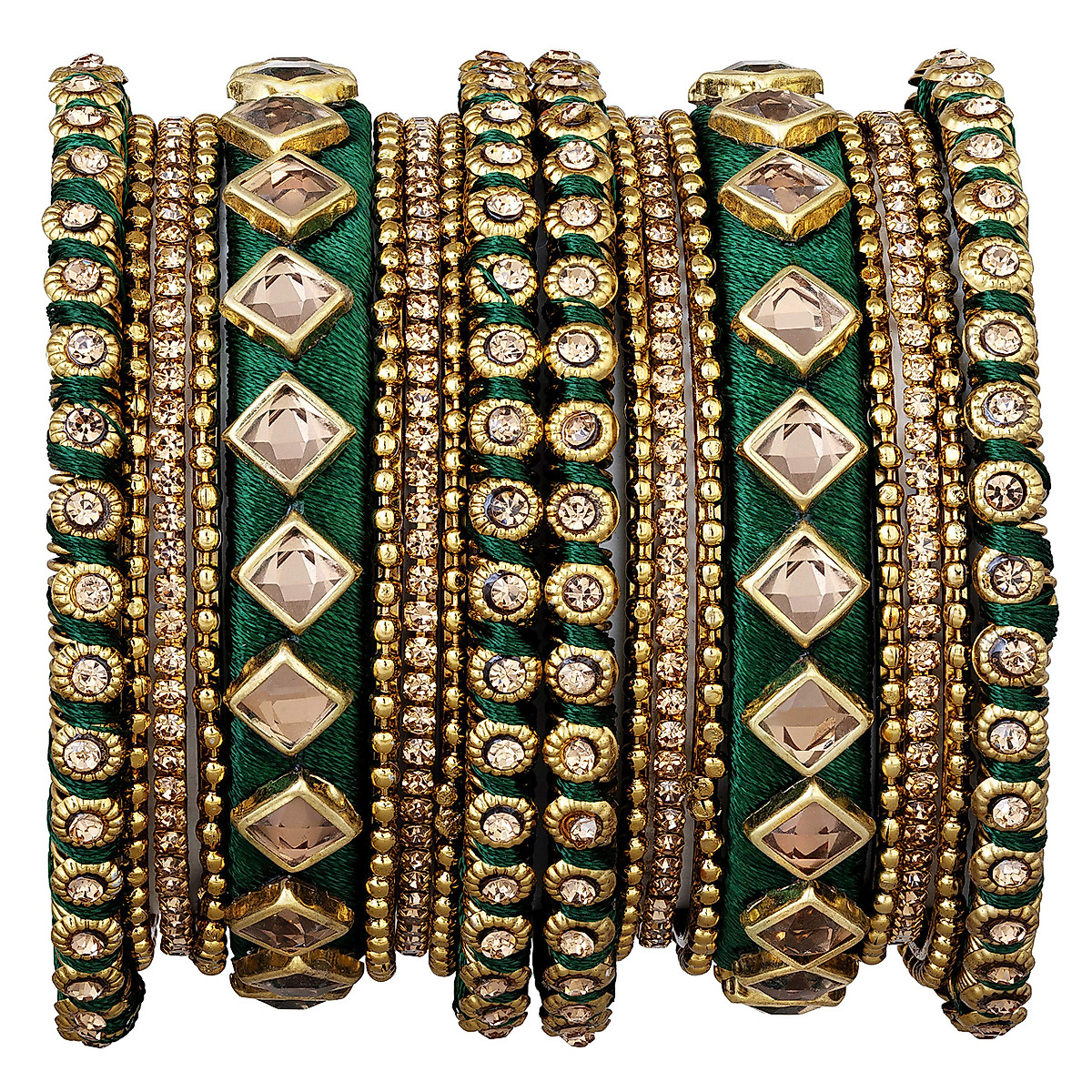 Aheli Matching Floral Kundan Silk Thread Chuda Chura Bangle Set Indian Traditional Bridal Fashion Jewelry for Women Girls (Size - 2.6)