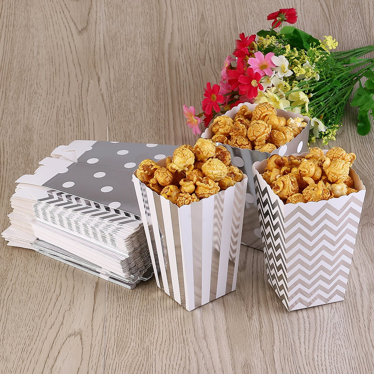 NUOLUX Popcorn Boxes Cardboard Candy Container 50pcs Silver Color