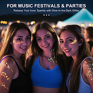 Glow in The Dark Body Glitter Gel, 12 Colors & Shapes Glitter Gel Makeup, UV Body Glitter for Women, Glow in The Dark Face Glitter Makeup Gel, Chunky Glitter Makeup for Party Rave Festival Accessories
