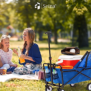 Seina Heavy Duty Steel Compact Collapsible Folding Outdoor Portable Utility Cart Wagon w/All Terrain Rubber Wheels and 150 Pound Capacity, Black/Grey