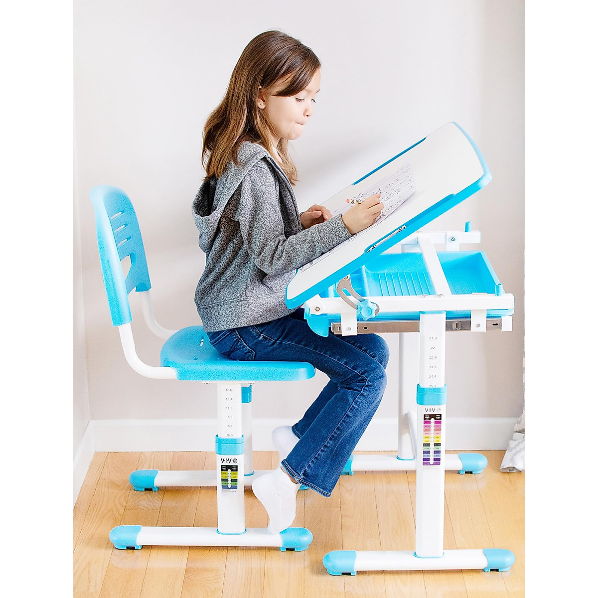 VIVO Height Adjustable Kids' Desk Chair, Chair Only, Multifunctional Interactive Workstation for School Study or Play, Children's Ergonomic Seat with Back, Blue, DESK-V201B-CH