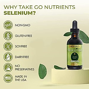 Go Nutrients Selenium 200 mcg Supplement, Yeast-Free Liquid Drops, Selenium Drops, Herbal Supplements with Trace Mineral Selenium and Purified Water, Selenium Liquid - 1.0 oz Bottle