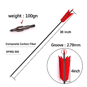 Elkrich Archery Carbon Arrows 31inch Target Flu-Flu Arrows Spine 500 Hunting Arrows with 4pcs Turkey Feathers for Small Game Hunting Shooting (12pcs, Red)