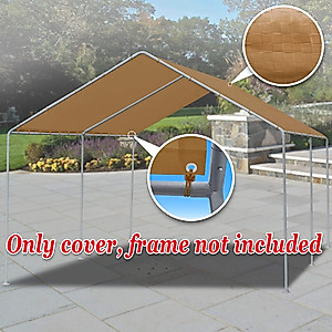 Strong Camel Outdoor 10x20 Ft Replacement Canopy Roof Cover Valanced Carport Covers with Ball Bungee(Without Edge 10'x20', Tan)