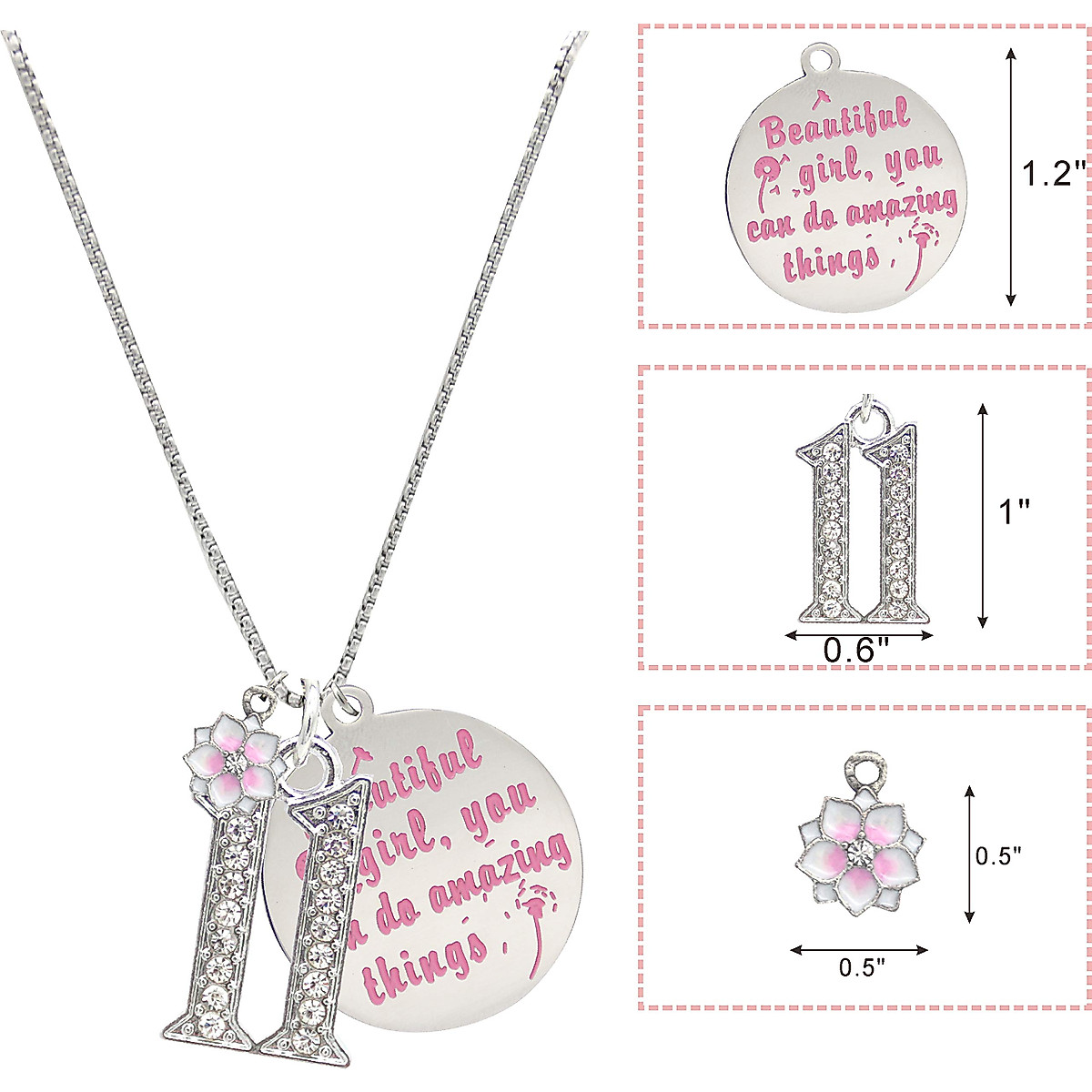 VeryMerryMakering 11th Birthday Gifts for Girls, Jewelry for Girls 11 Years Old, Girls 11th Birthday Bracelet, 11 Necklace Girls, 11th Birthday Jewelry, 11th Birthday Cherry Blossom Dandelion Jewelry