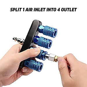 AIRTOON 4-Way Straight Air Manifold Splitter, Line Type Air Compressor Splitter with 4 Couplers and 1/4" MNPT Plug,1/4 Inch NPT Air Fittings