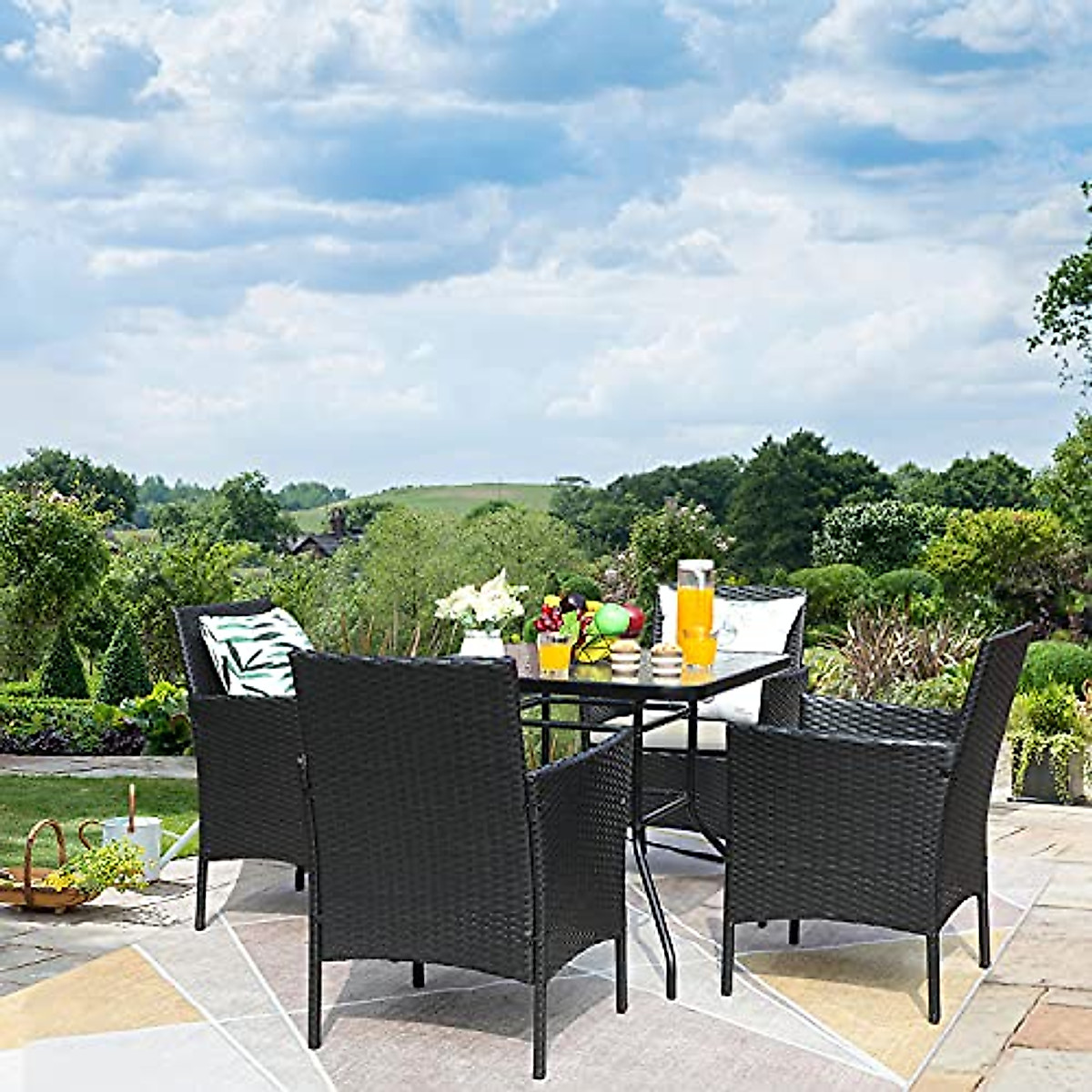 Flamaker Outdoor Furniture 5 Pieces Patio Furniture Set Patio Dining Set Patio Chairs and Table with Umbrella Hole (Beige)