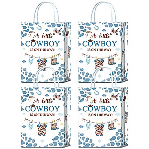 YanZonic 16Pcs A Little Cowboy Is on The Way Decorations Party Thank You Bags - Versatile Cowboy Baby Shower Supplies, Cowboy Baby Shower Decorations, A Little Cowboy Is on The Way Goodie Bags