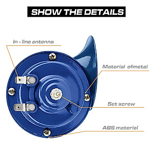 GKmow Pack-2 300DB Super Loud Train Horn, 12V Security Alarm Waterproof Speaker, Car Air Electric Snail Double Horn Replacement Kit, Fits for Most Cars Motorcycle, Truck, Bike (Blue)