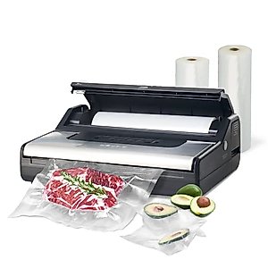 Wevac Vacuum Sealer Machine | Built-in Bag Roll Saver (up to 50’) and Cutter | Double Heat Seal | Dual Pump | Auto Lock | Commercial Grade | Ideal for Food Saving