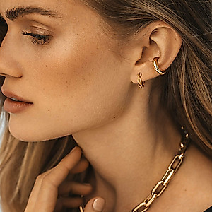 FETTERO Gold Huggie Hoop Earrings for Women Gold Plated Dainty Hypoallergenic Earrings Twist Link Hoops Simple Minimalist Earring Jewelry for Women