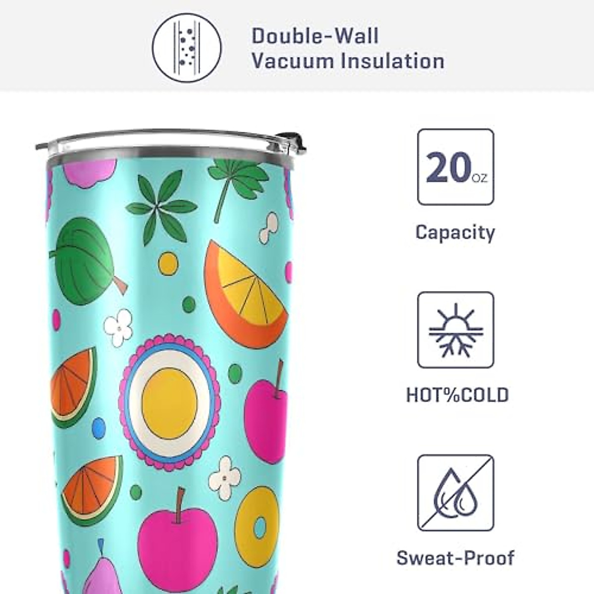 HXshaoye summer colorful fruit leaf Stainless Steel travel coffee cup with Lid and Straw coffee mug insulated for coffee safe straw tumbler 20oz vaso para agua 20oz