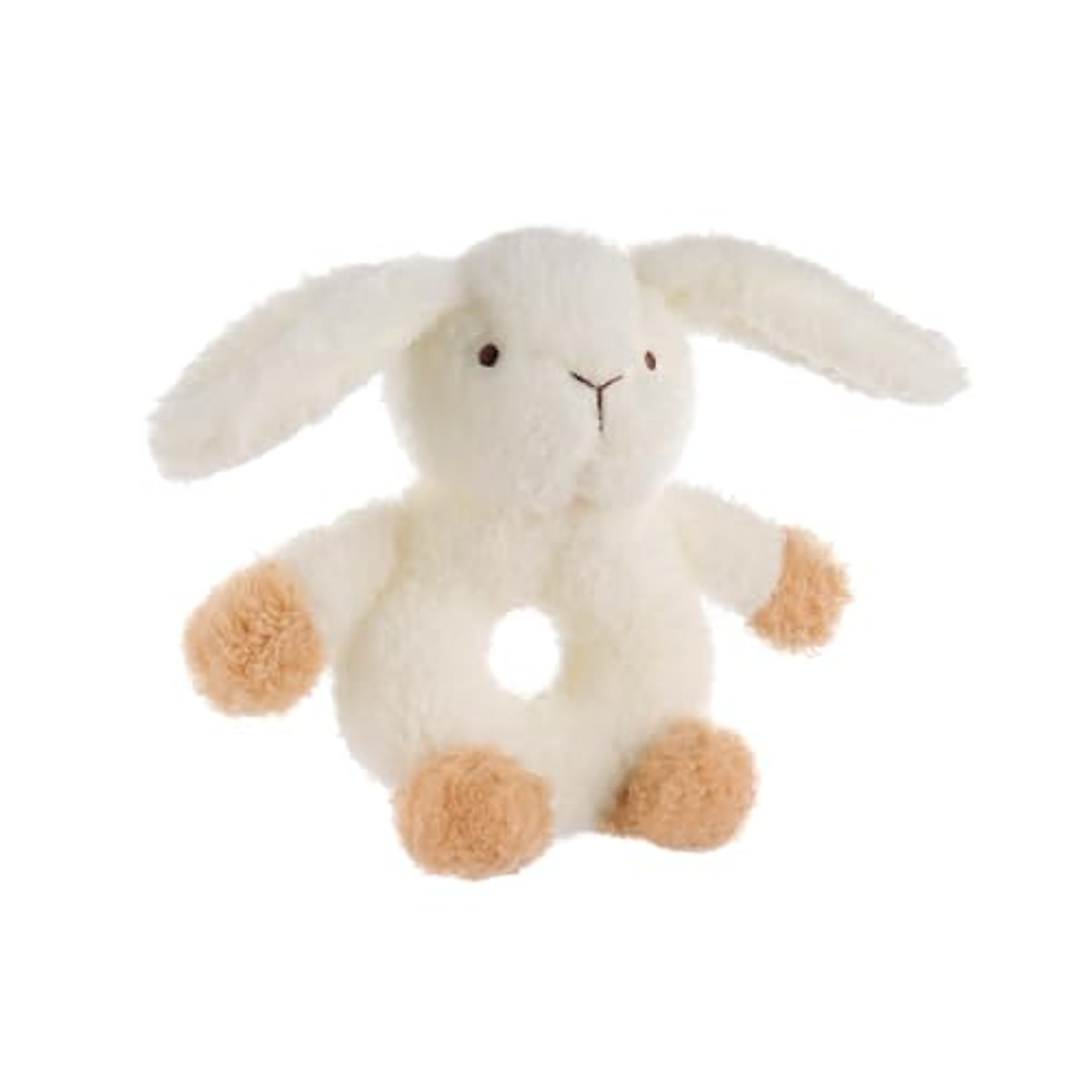 Apricot Lamb Baby Bunny Rabbit Soft Rattle Toy, Plush Stuffed Animal for Newborn Soft Over 0 Months 6 Inches, White (brown hands and feet)