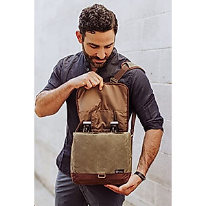 LEGACY - a Picnic Time brand Insulated Double Glass Growler Tote, Beer Gifts for Men, Waxed Canvas Tote Bag Water Bottle Carrier, (Khaki Green with Brown Accents)