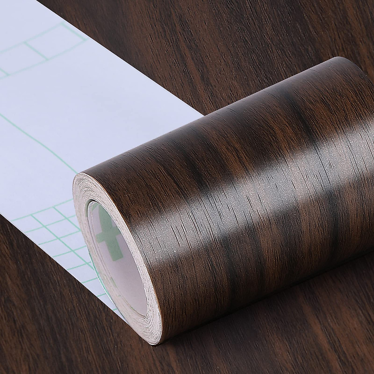 4" X33' Size Realistic Wood Grain Repair Tape, Self Adhesive Wood Grain Repair Patch for Tables, Chairs, Doors, Windows, Floors, Furniture Renovation, Handicraft DIY. With Plastic Scraper. Dark Walnut