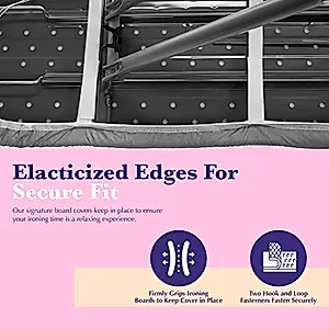 Epica Ironing Board Cover and Pad - Standard Size 15x54 Padded Ironing Board Covers, Heat Reflective Coating, Elastic Edge, Thick Pads, Scorch & Stain Resistant Iron Board Cover with Padding Grey