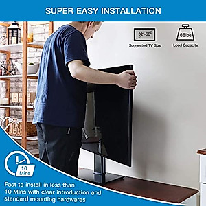 PERLESMITH Swivel Universal TV Stand/Base - Table Top TV Stand for 32-60 inch LCD LED TVs - Height Adjustable TV Mount Stand with Tempered Glass Base, VESA 400x400mm, Holds up to 88lbs PSTVS09