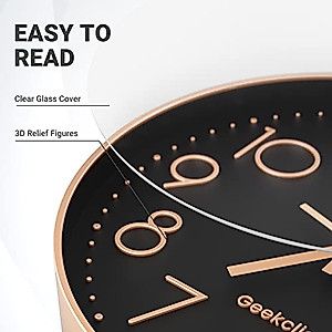 Geekclick 12" Wall Clock [Battery Included], Silent & Large Wall Clocks for Living Room/Office/Home/Kitchen Decor, Modern Style & Easy to Read - Rose Gold &Black