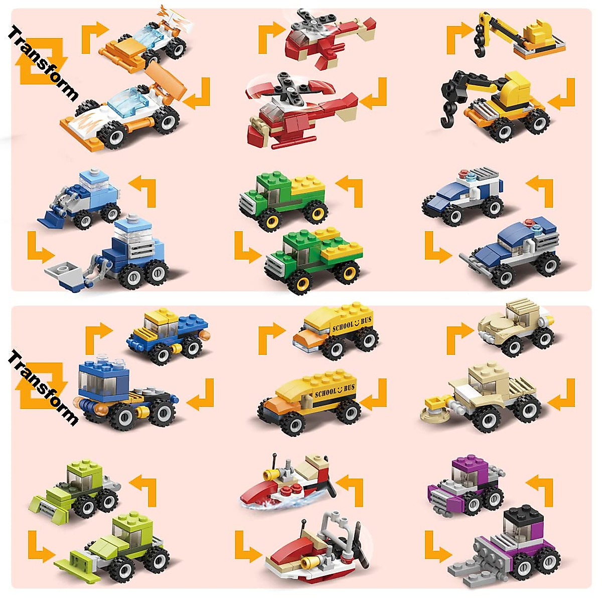 12Pcs Pre Filled Easter Eggs with Mini Buildable Vehicles Building Blocks, Car Egg Surprise Toy for Easter Egg Hunt, Easter Basket Filler, Easter Basket Stuffers, Easter Party Favors School Prize Toys