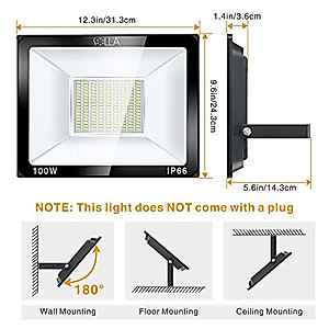 SOLLA 100W LED Flood Light, IP66 Waterproof, 8000lm, 550W Equivalent, Super Bright Outdoor Security Lights, 6000K Daylight White, Outdoor Floodlight for Garage, Garden, Lawn and Yard
