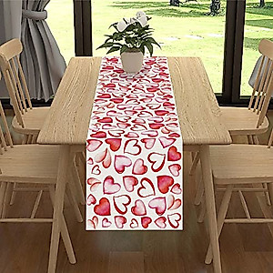 Linen Pink Watercolor Heart Valentines Day Table Runner 72 Inches Long Sweetest Day Wedding Anniversary Home Kitchen Dining Room Table Decoration