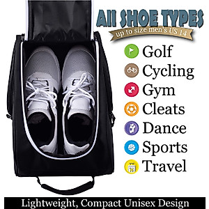 Athletico Golf Shoe Bag - Zippered Shoe Carrier Bags With Ventilation & Outside Pocket for Socks, Tees, etc. Perfect Storage (Black)