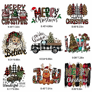 9 Sheets Christmas Iron on Transfers for T-Shirt Christmas Iron on Patches Heat Transfer Design Vinyl Stickers Decals Santa Claus Elk Appliques for Clothing T-Shirts Jackets Hoodies Pillow Covers