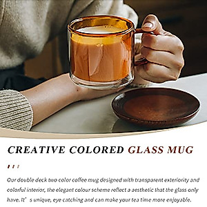 SMALLSHS Clear&Colorful Double Walled Glass Coffee Mug, Insulated Colored Latte Cup with Handle for Hot&Cold Beverages, Clear Thick Tumbler for Home Office Drinking (Clear brown)