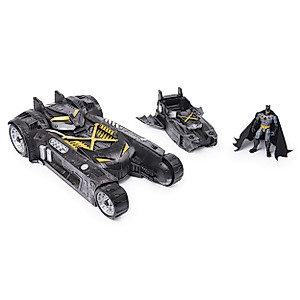 BATMAN 4-inch Action Figure with Batmobile and Batboat 2-in-1 Transforming Vehicle (DC FanDome Exclusive), Black