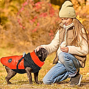 BAEJMJK Dog Reflective Winter Coat with Harness Warm Cold Weather Jacket for Small Medium Dogs Zip Up Turtleneck Puppy Vest with D-Ring Waterproof Windproof Dog Winter Clothes(Orange，Medium)